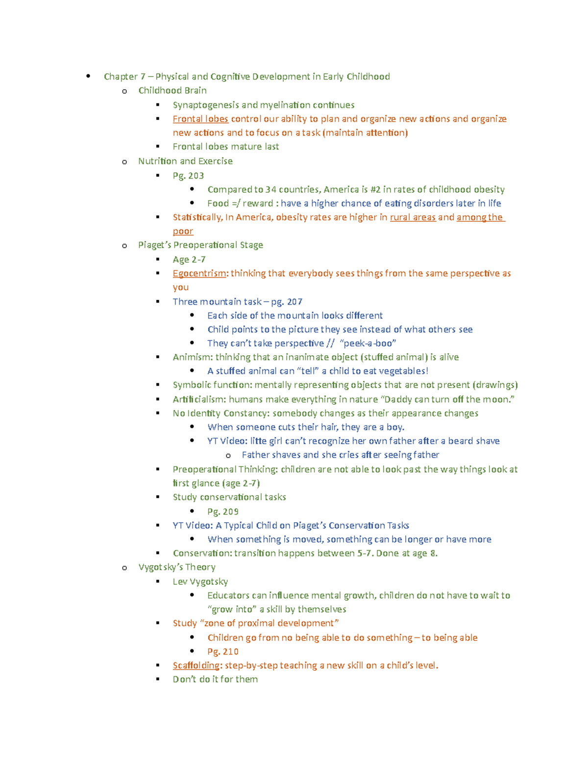 Chapter 7 Notes - Chapter 7 – Physical and Cognitive Development in ...