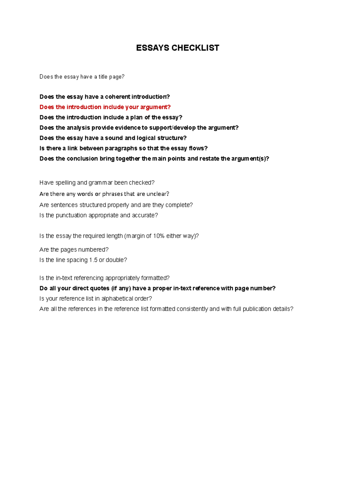 Essays Checklist 2021 - Major essay check list - ESSAYS CHECKLIST Does ...