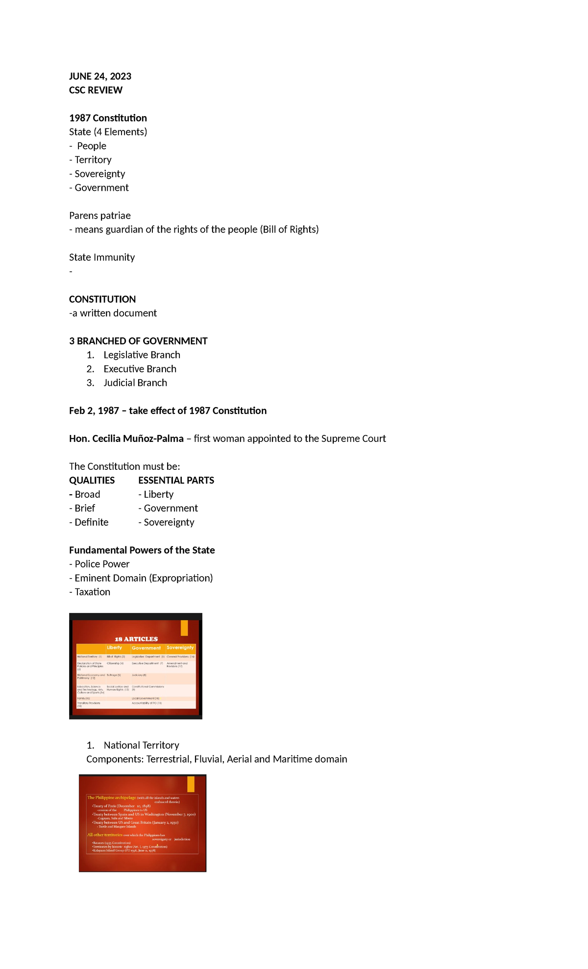 JUNE 24 CSC Review - JUNE 24, 2023 CSC REVIEW 1987 Constitution State ...