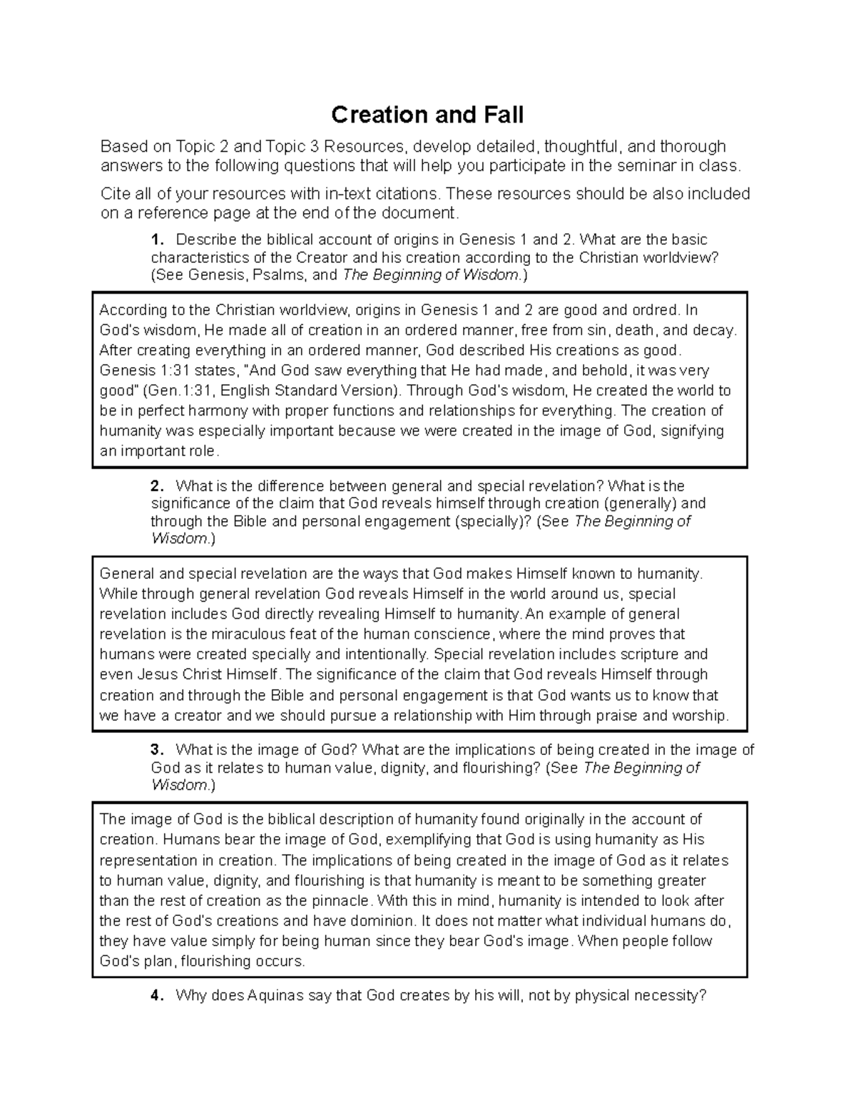 Creation and Fall Seminar - Creation and Fall Based on Topic 2 and ...