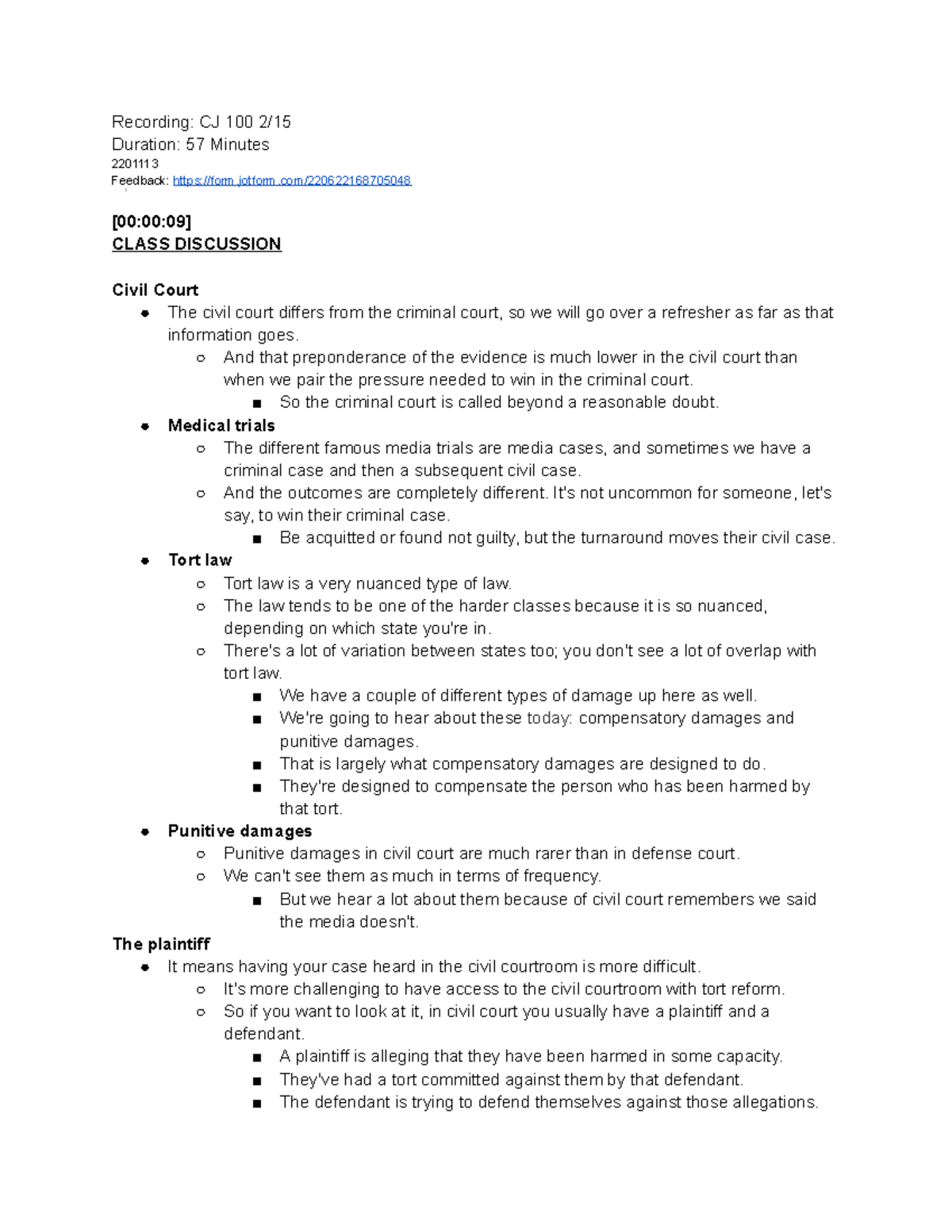 CJ 100 2 15 Summary Notes - Recording: CJ 100 2/ Duration: 57 Minutes ...