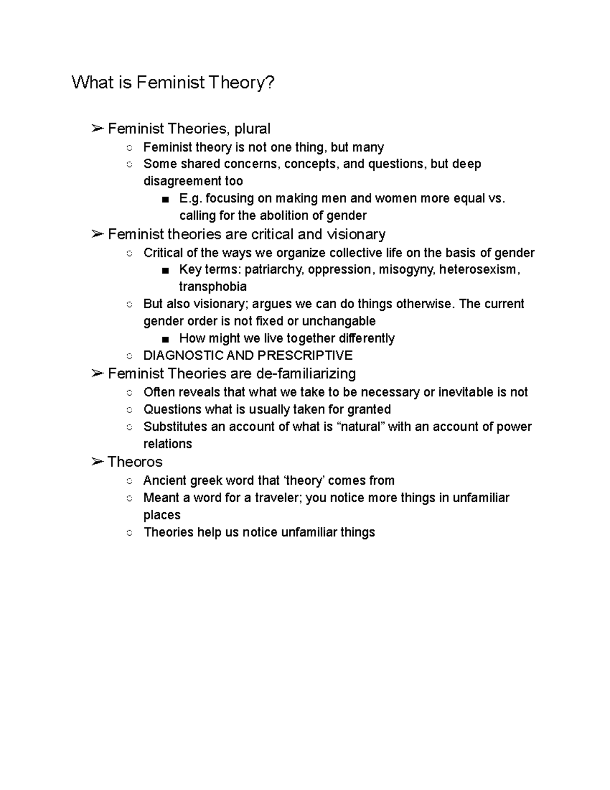 GNDR 3900 Lecture Notes 1 9 - What is Feminist Theory? Feminist ...