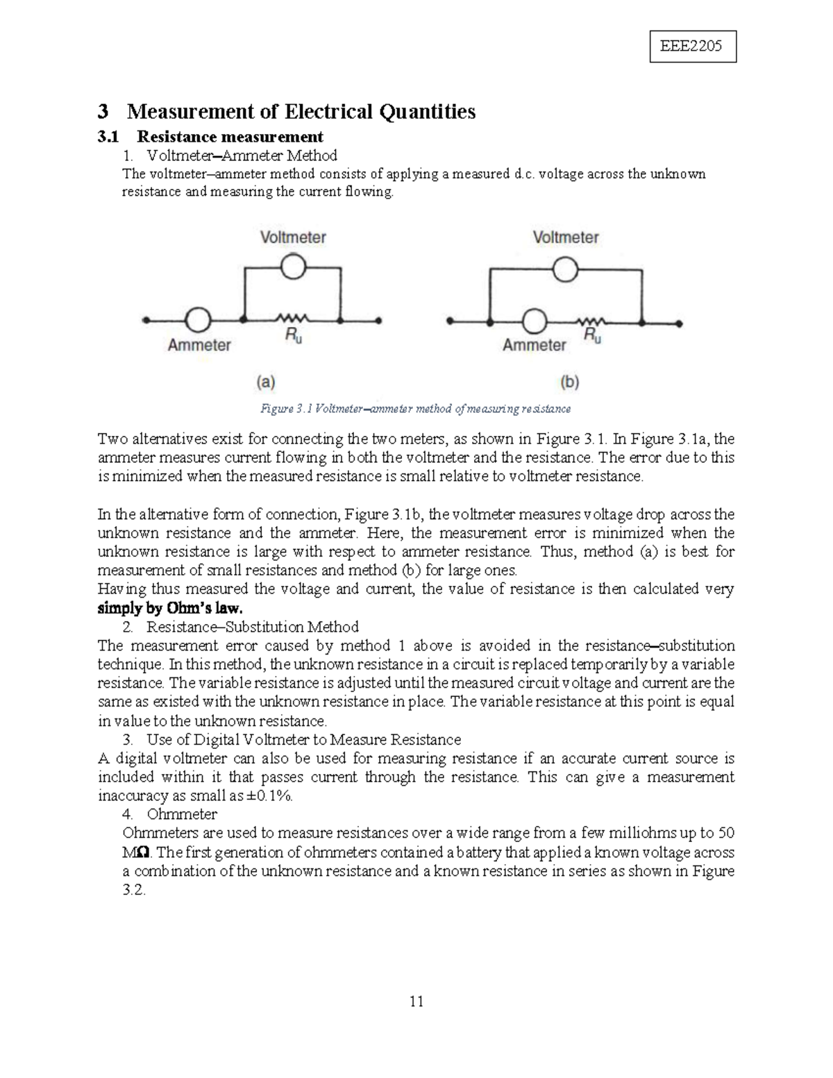 5. EEE2205 Measurement of Electrical Quantities - 3 Measurement of Electrical Quantities 3 - Studocu