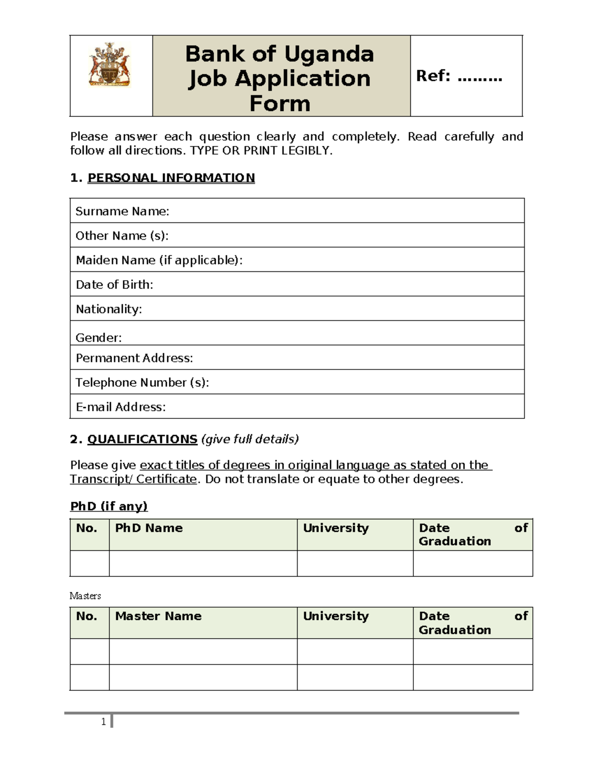 Information technology - Job Application Form Ref: ......... Please ...