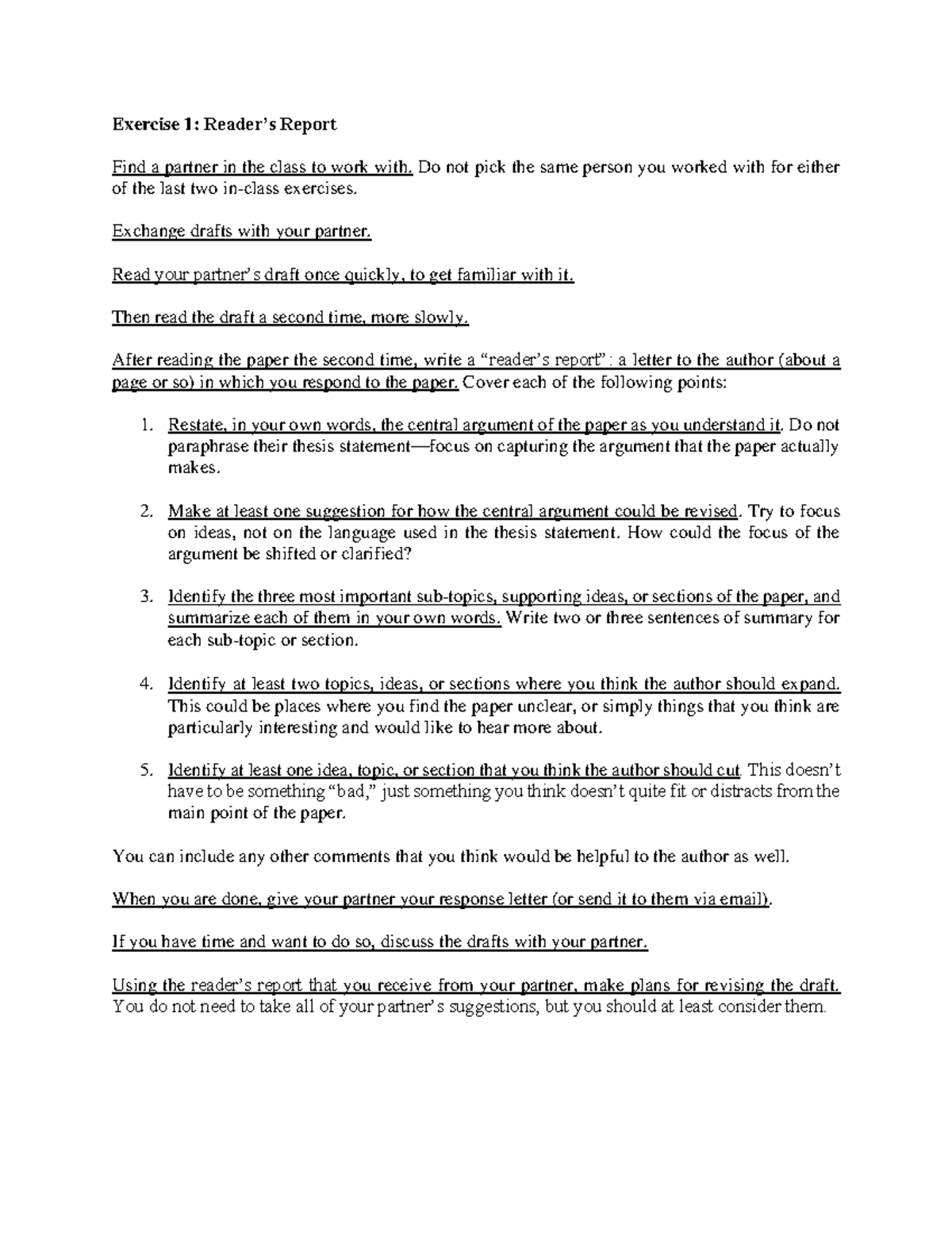 Week 12 Handout - Peer Review - Exercise 1: Reader’s Report Find a ...