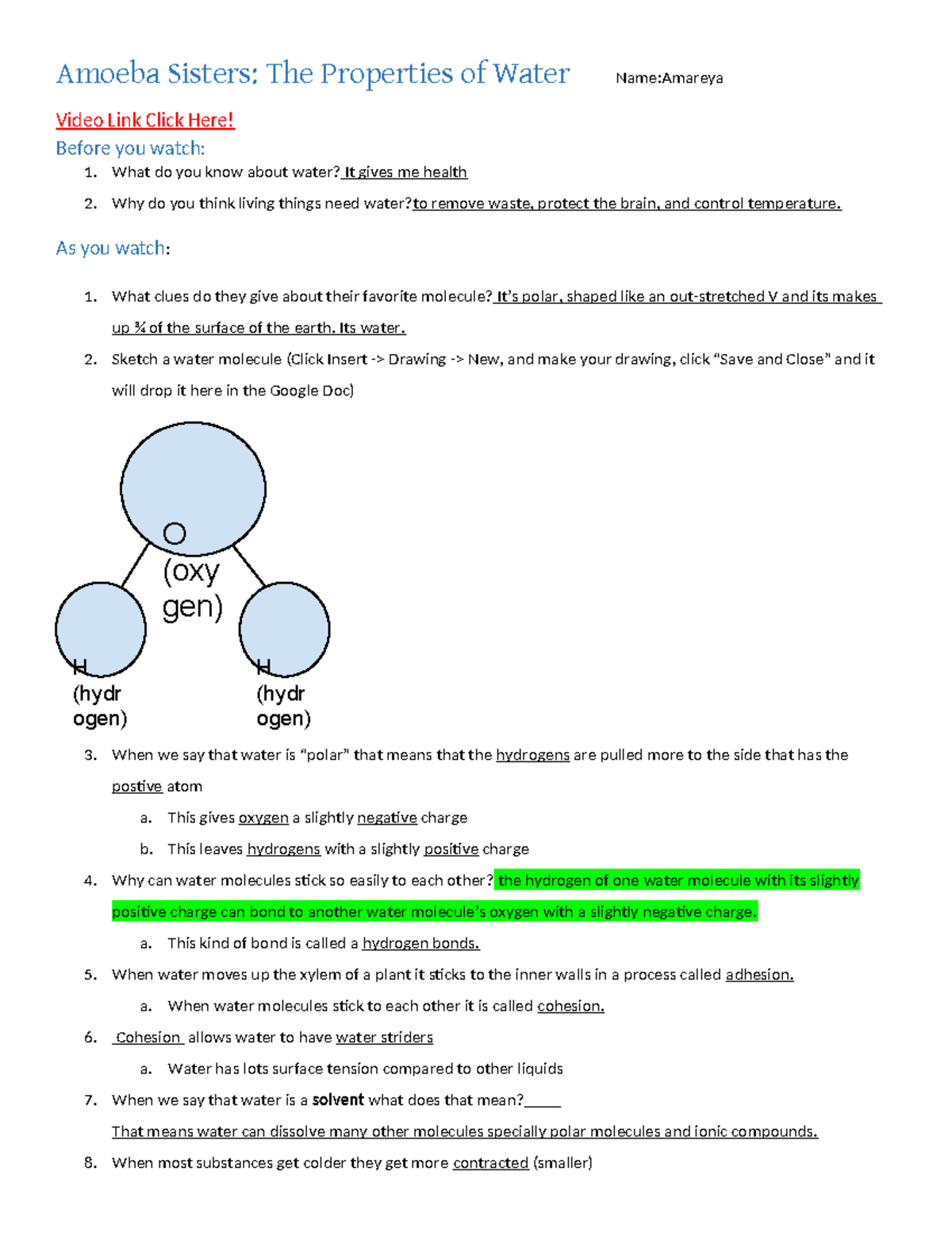 Copy of Amoeba Sisters Properties of water - Amoeba Sisters: The ...
