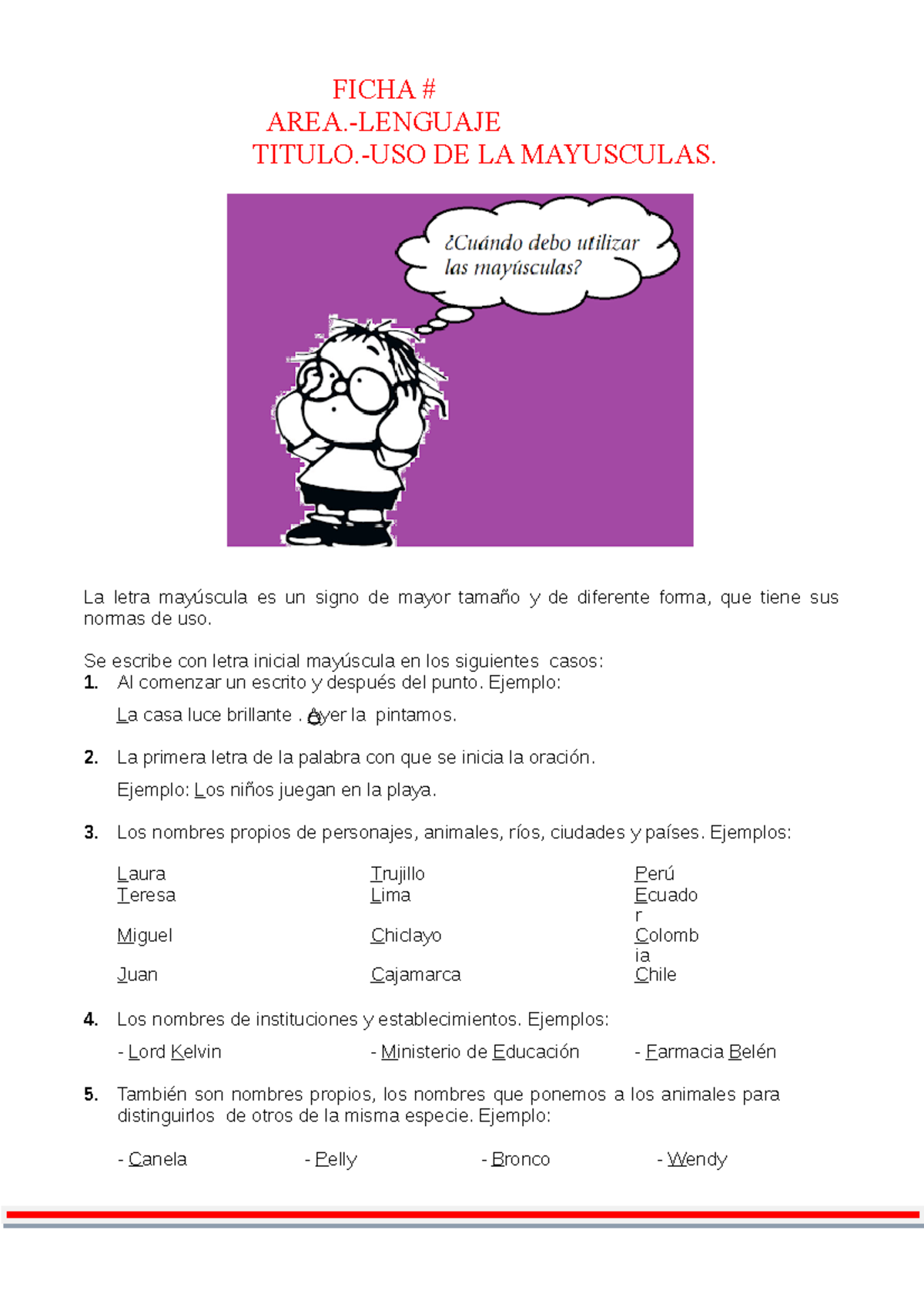 USO DE LAS Mayusculas - DESCRIPCION - FICHA AREA.-LENGUAJE TITULO.-USO ...