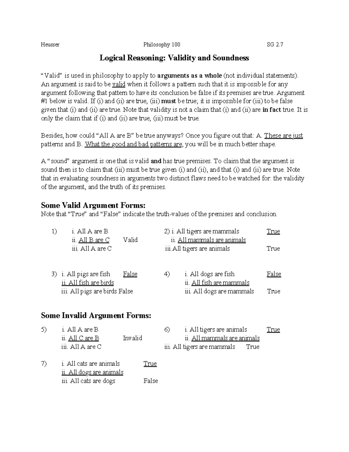 Sg2 7 valid sound - lecture notes - Heusser Philosophy 100 SG 2 ...