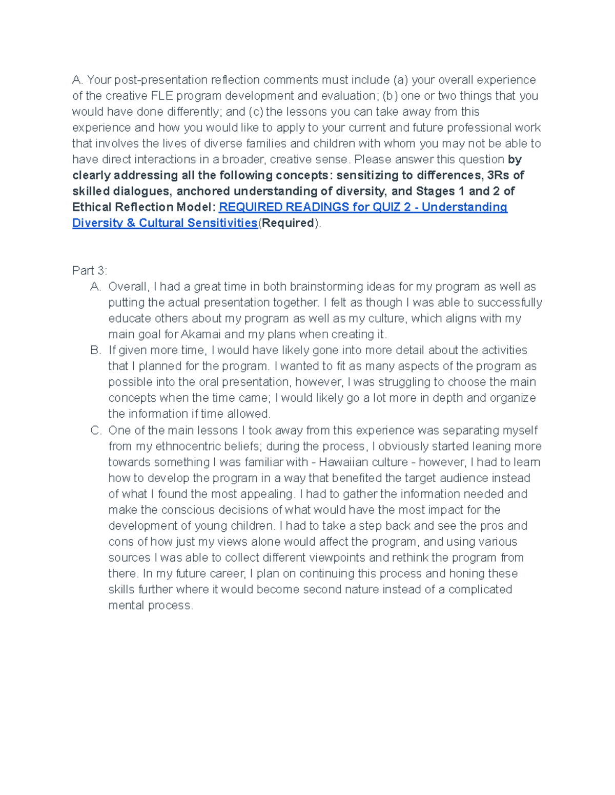 Post-Presentation Reflection - A. Your post-presentation reflection ...