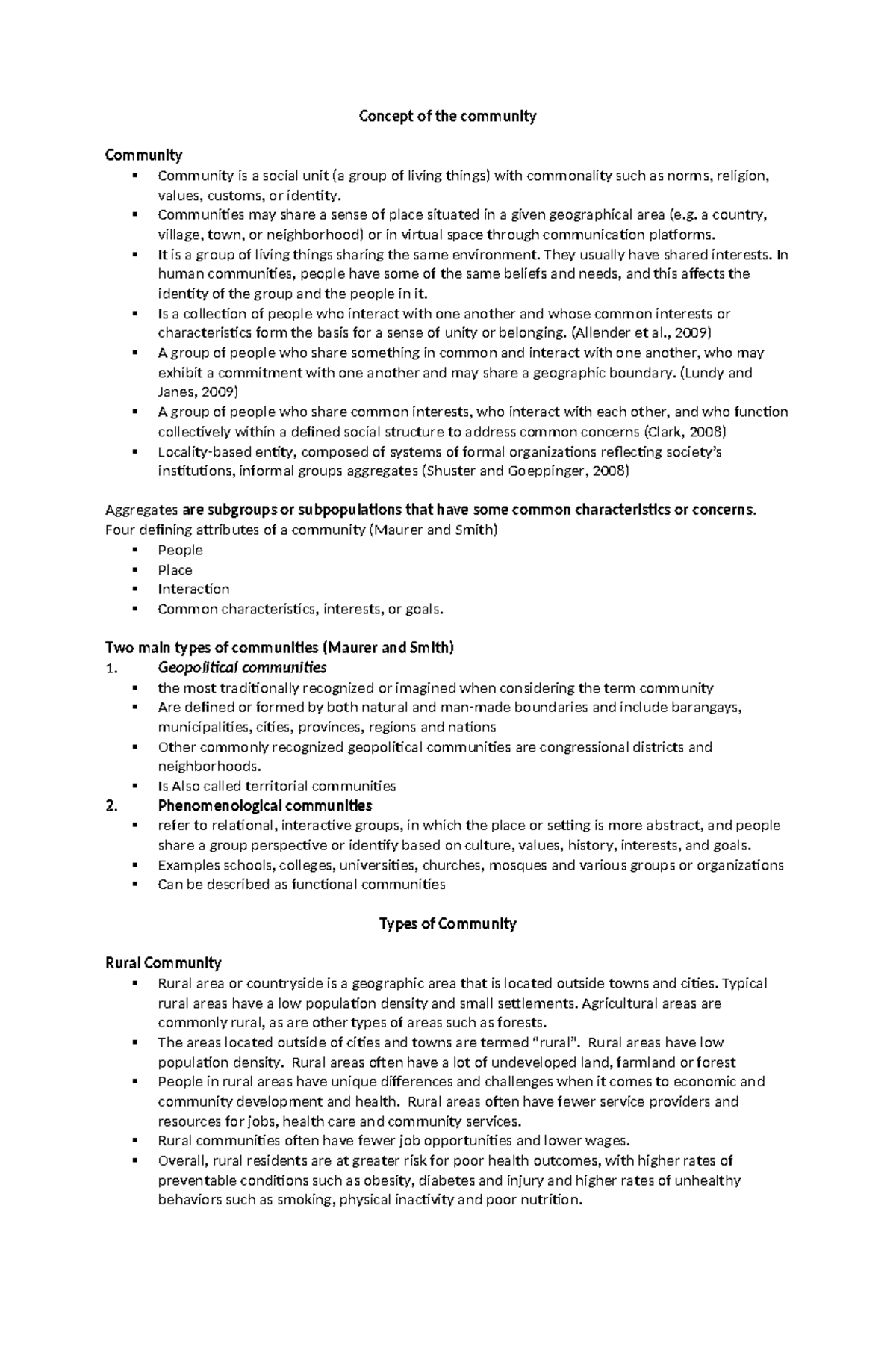 Prelim- Handout 2 - Concept of the community Community Community is a ...