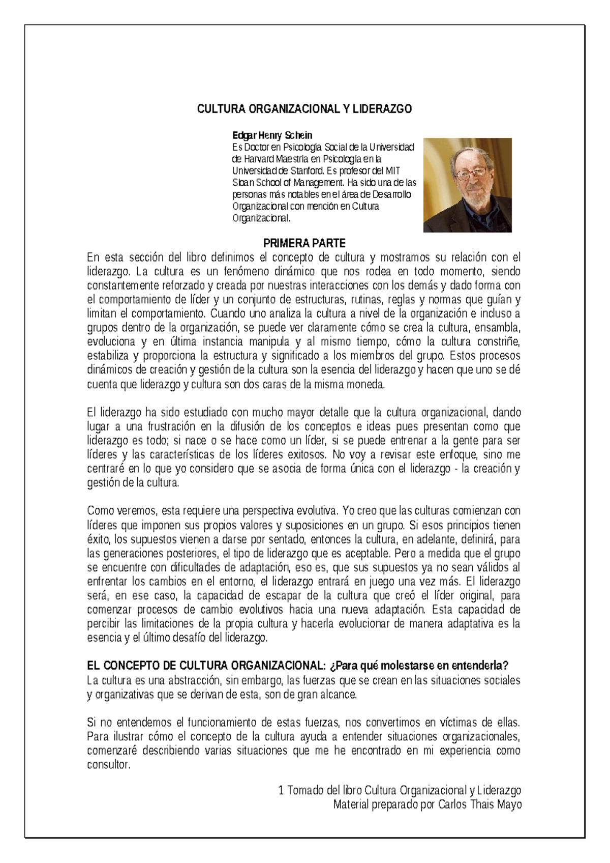 10 Cultura Organizacional Schein - CULTURA ORGANIZACIONAL Y LIDERAZGO ...