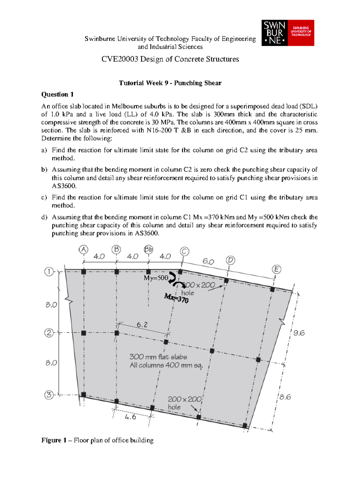 CVE2000 3 Tutorial 9 Punching shear - Solutions - Swinburne University of Technology Faculty of ...