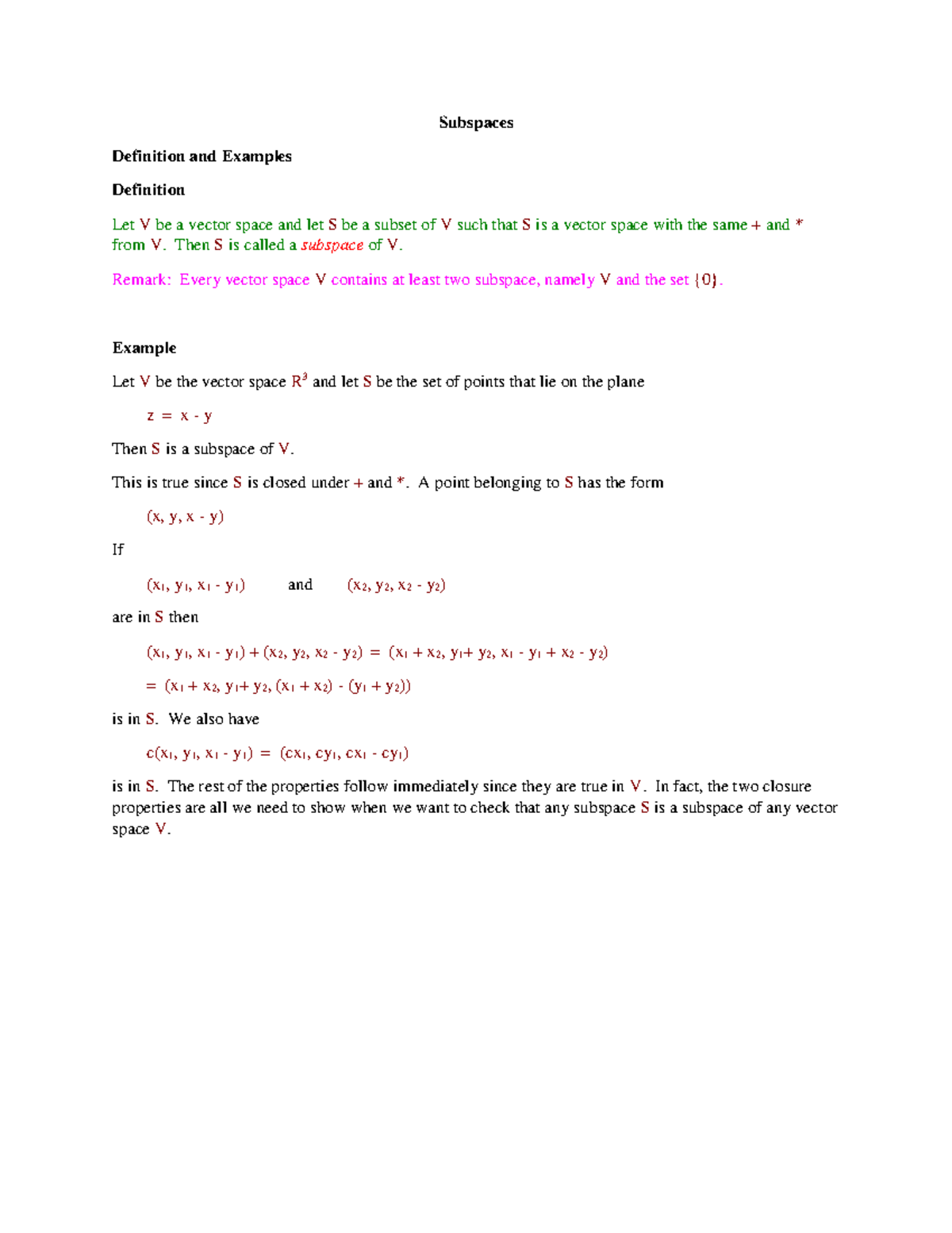 Subspaces Linear Algebra Warning Tt Undefined Function 32 Subspaces Definition And 1374