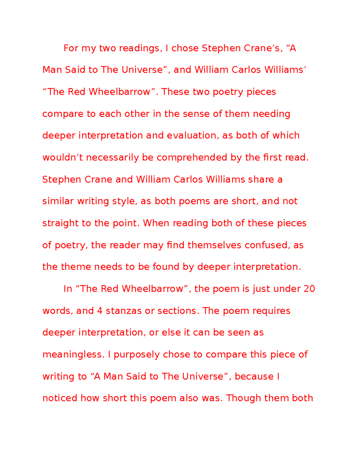 Brief in 2 - For my two readings, I chose Stephen Crane’s, “A Man Said ...