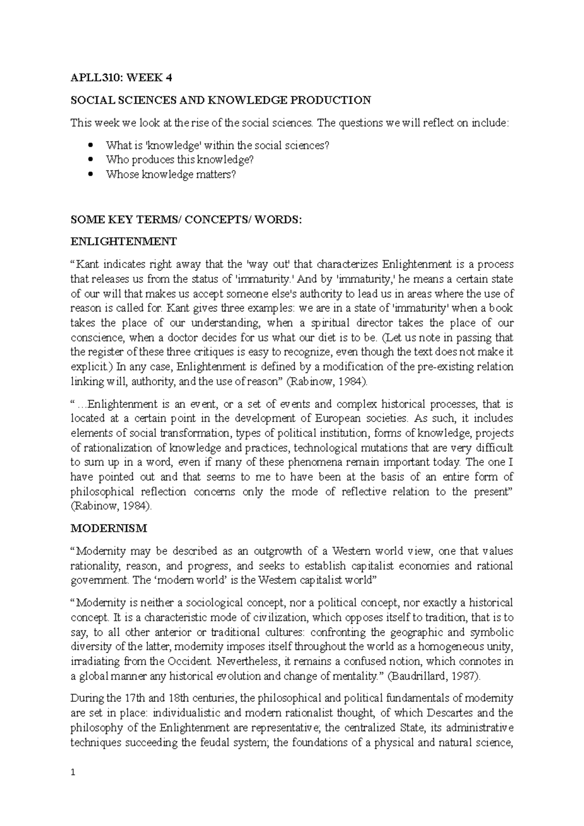 Week 4 notes(1) - Lecture notes 3-4 - APLL310: WEEK 4 SOCIAL SCIENCES ...