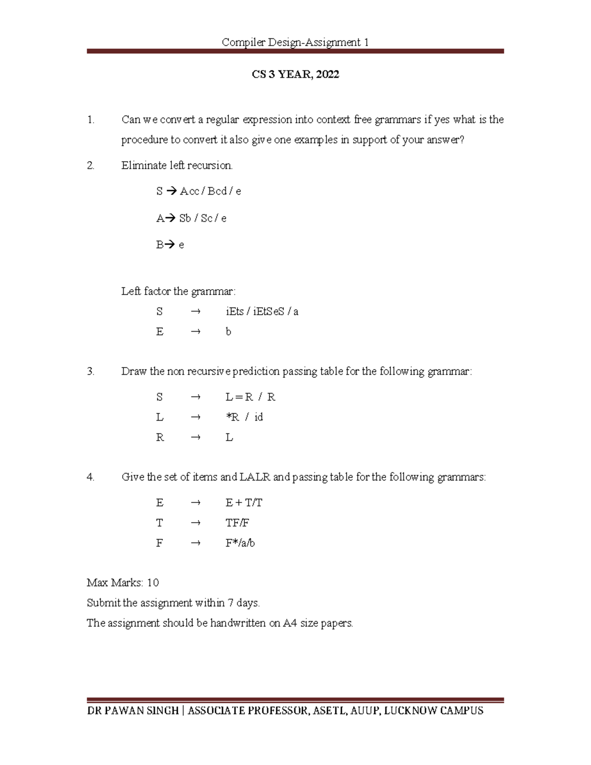 Cd Assignment 1 Compiler Design Assignment 1 Cs 3 Year 2022 Can We Convert A Regular