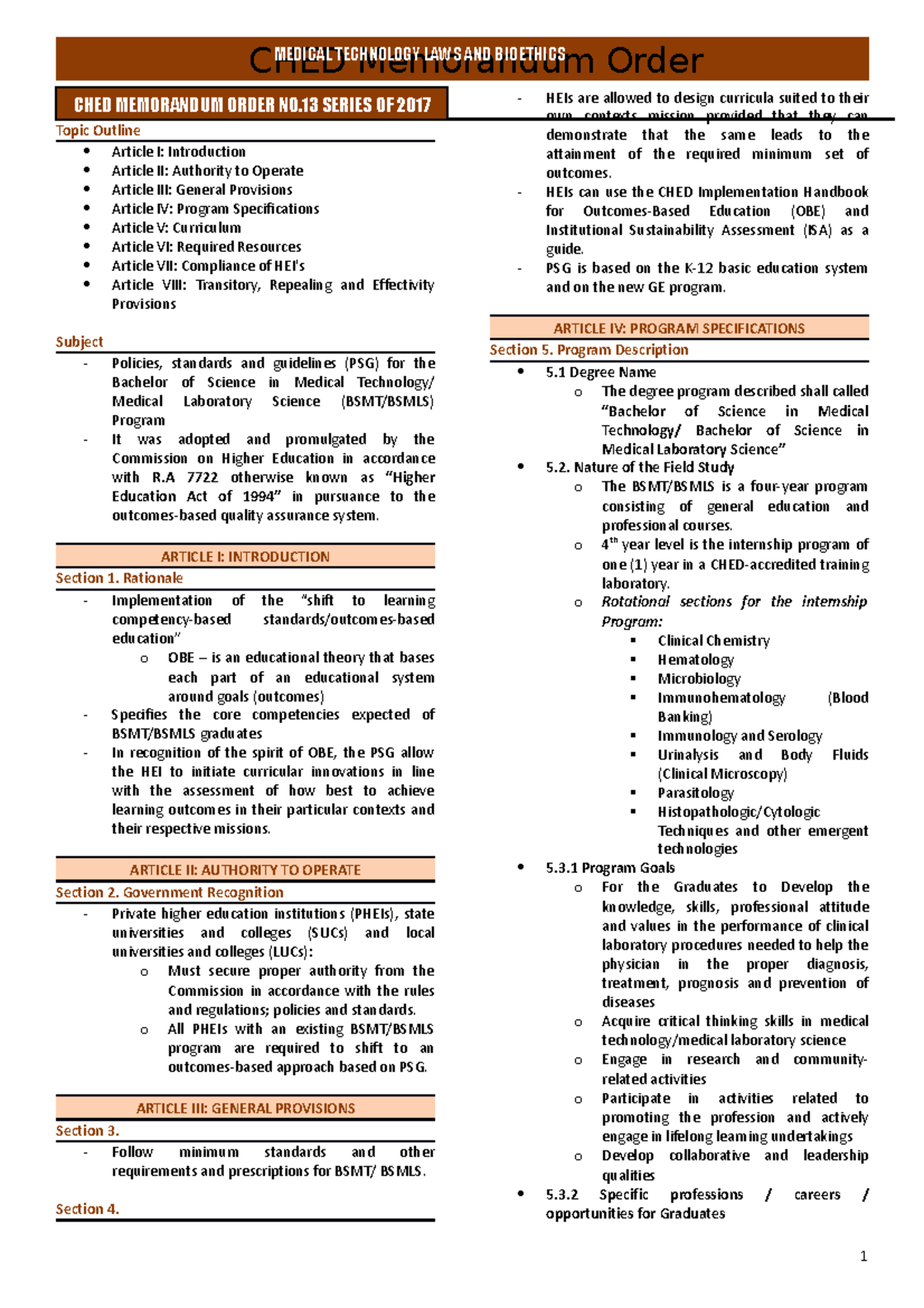 4. CHED Memorandum Order - Topic Outline Article I: Introduction ...