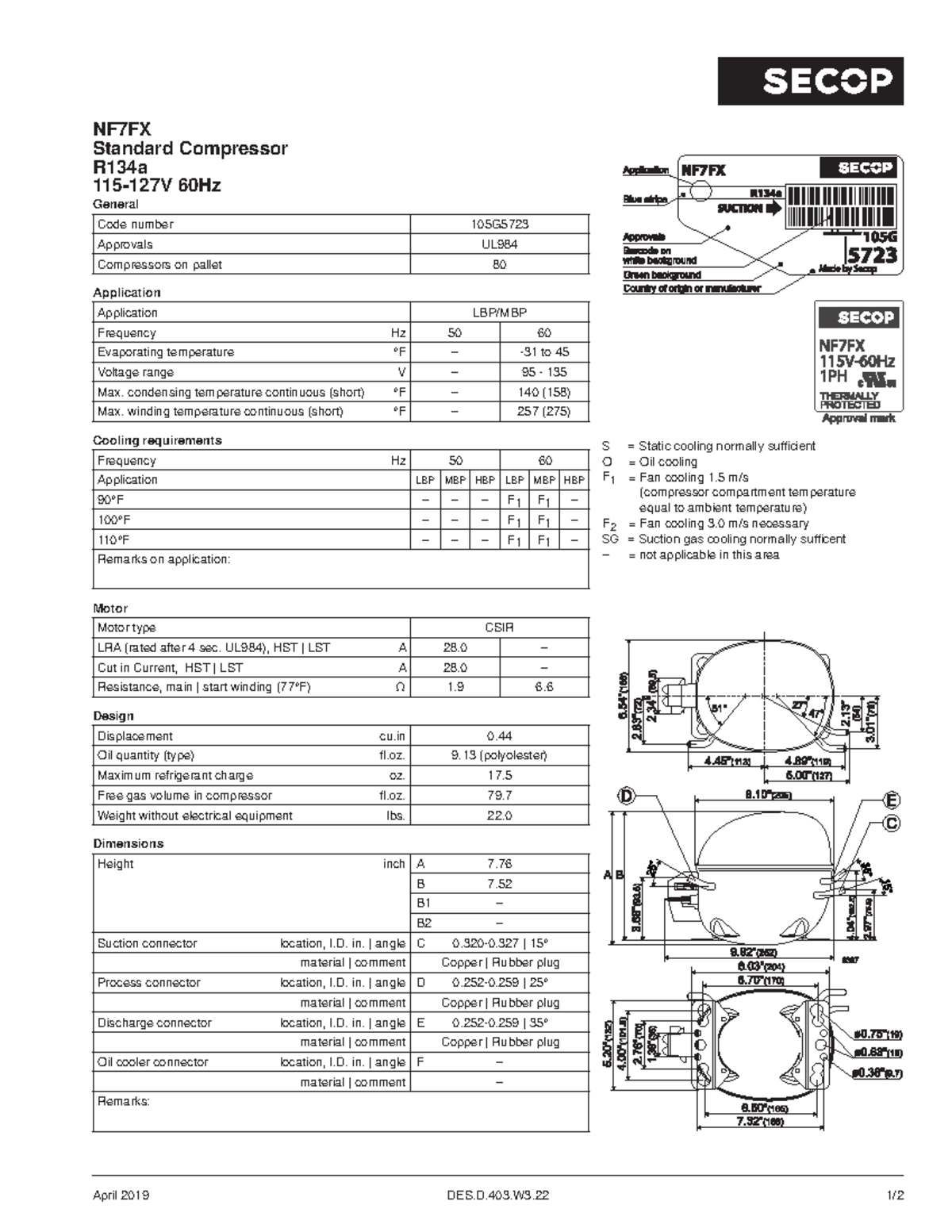 Nf7fx 105g5723 r134a 115v 60hz 04-2019 desd403w322 - April 2019 DES.D ...