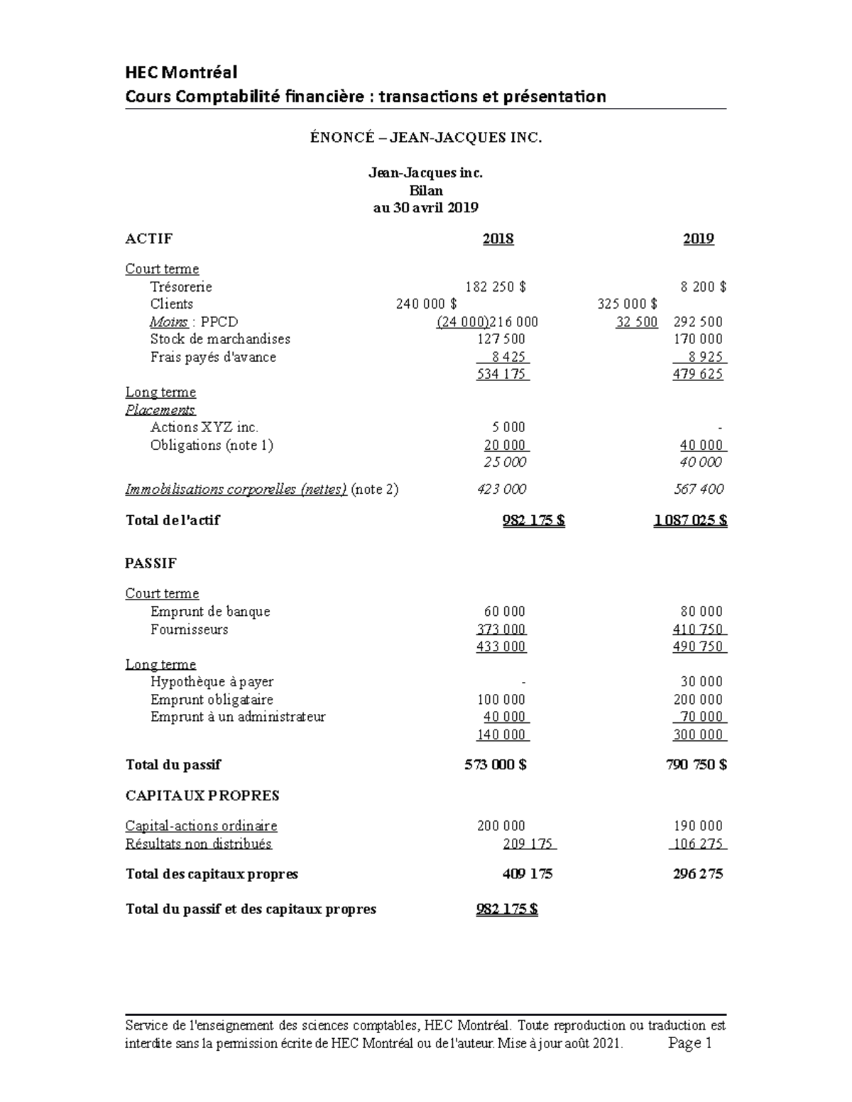 Exercice - Jean Jacques - Énoncé - Cours Comptabilité financière ...