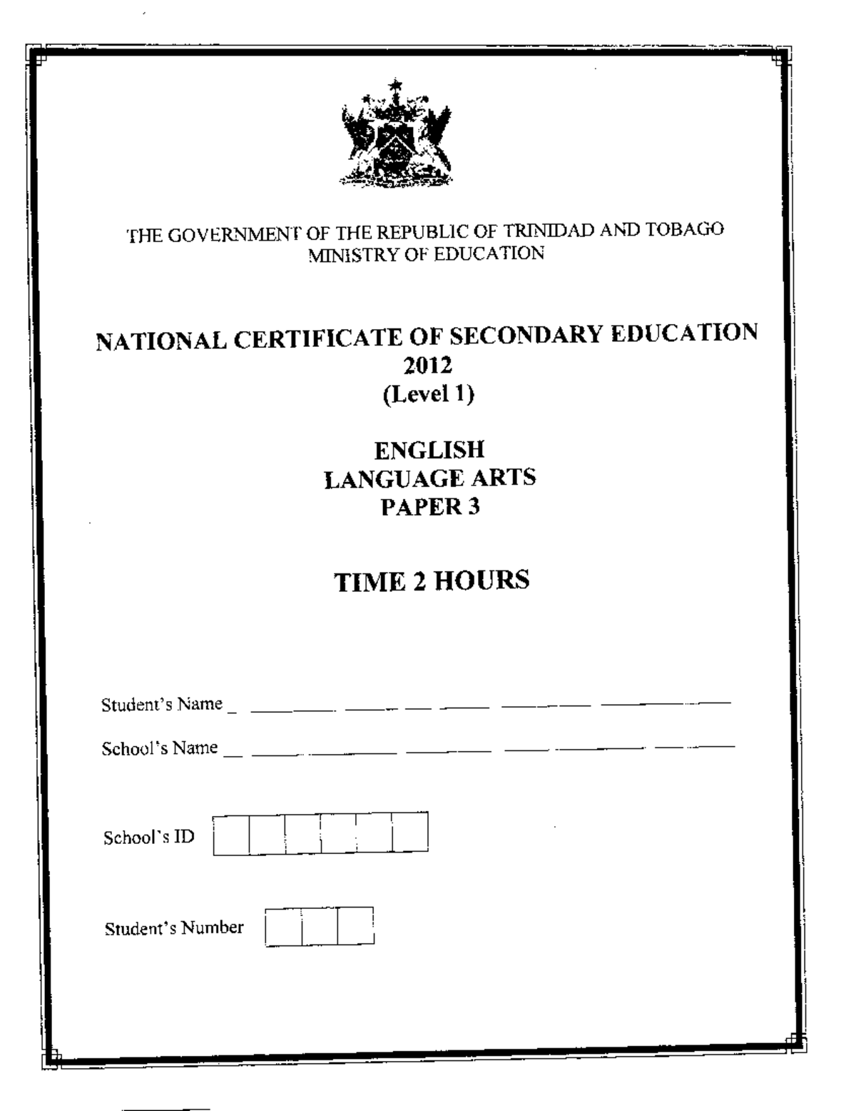 369401363 NCSE 2012 Language Arts 3 - TFIE GOVERNMENT OF THE REPUBLIC ...