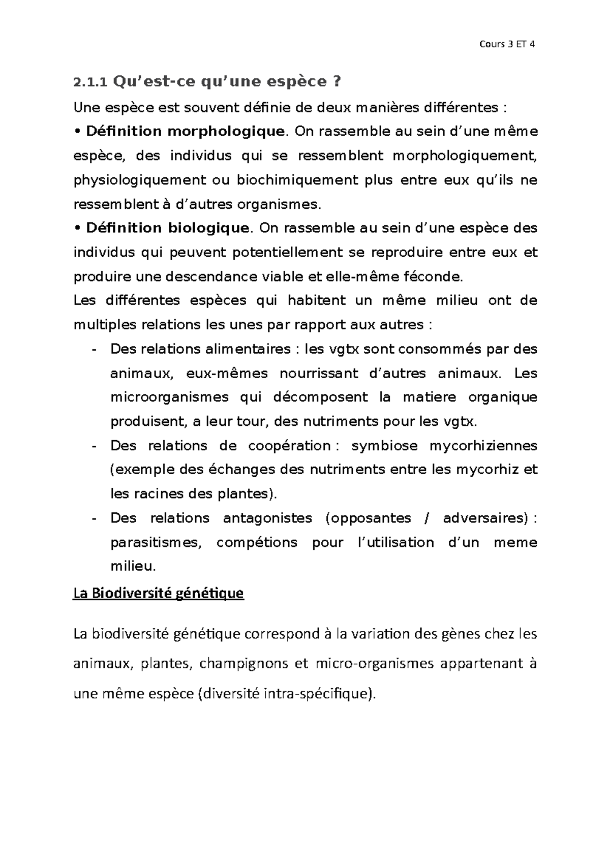 C3 ET 4 - C3 ET 4 - 2.1 Qu’est-ce qu’une espèce? Une espèce est souvent ...
