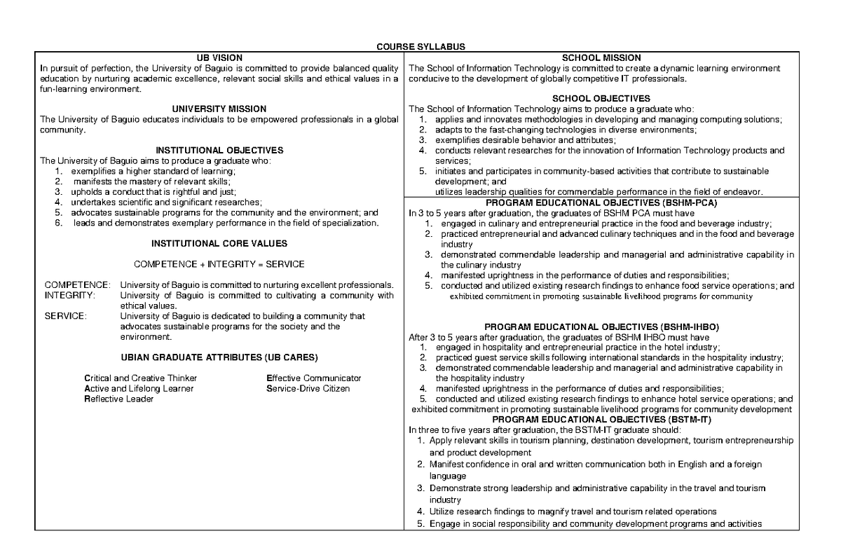 Cbmec 101- Syllabus-2023-2024 natividad - COURSE SYLLABUS UB VISION In ...