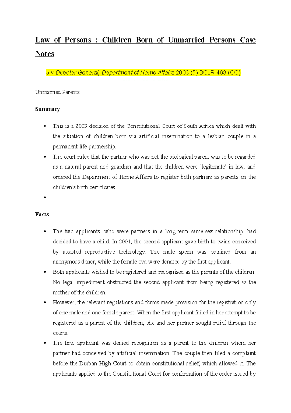 Children Of Unmarried Persons - Law of Persons : Children Born of ...