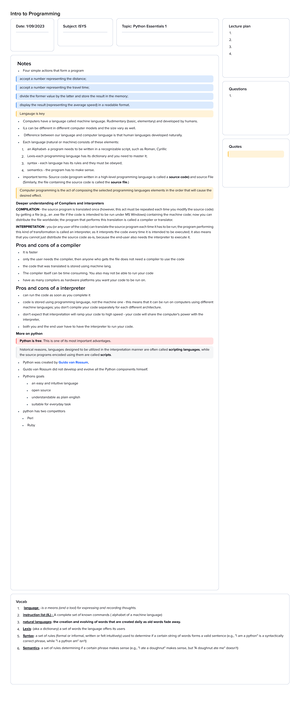 Chapter 1 notes - Intro to Programming Date: 01/06/2023 Subject: ISYS ...