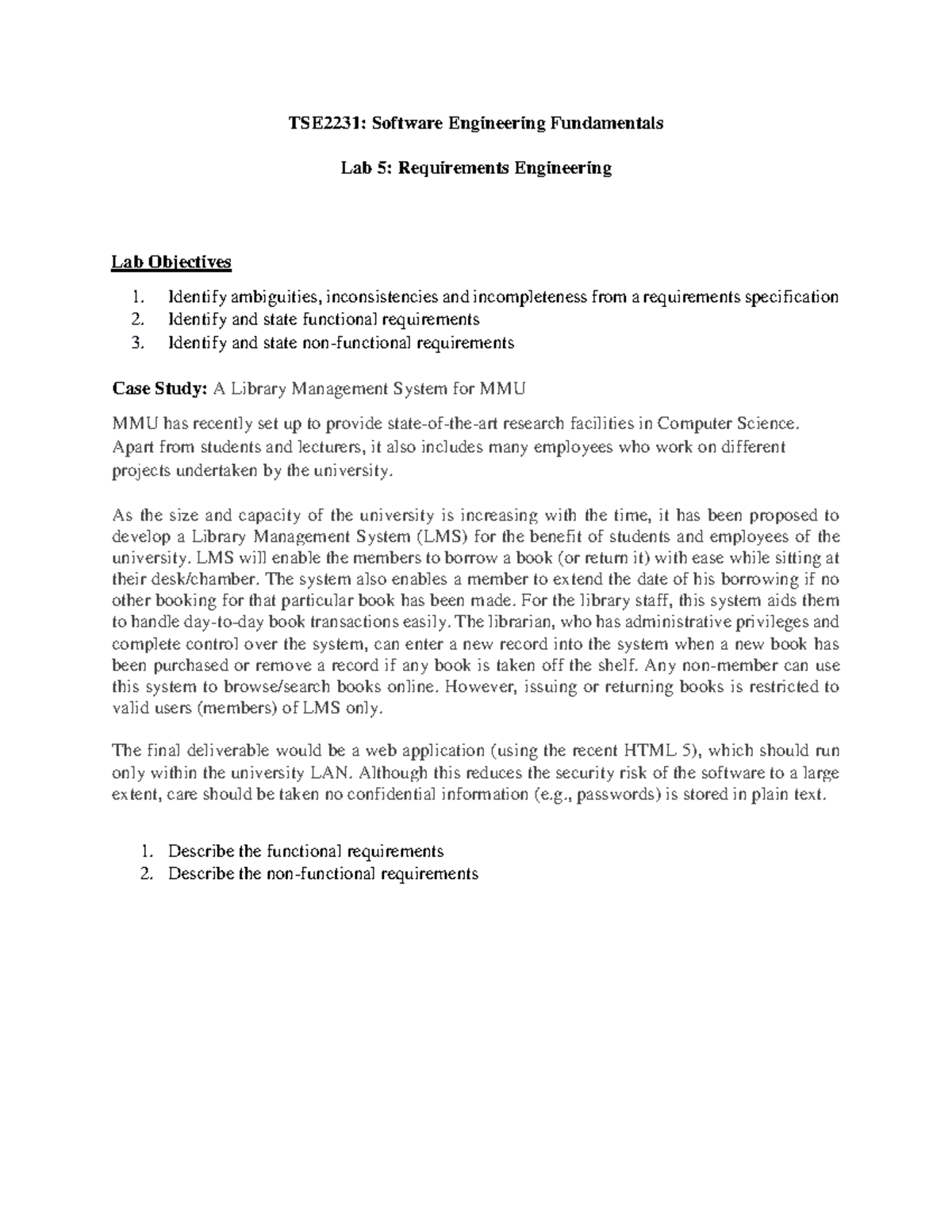 Lab 5 RE - 123 - TSE2231: Software Engineering Fundamentals Lab 5 ...