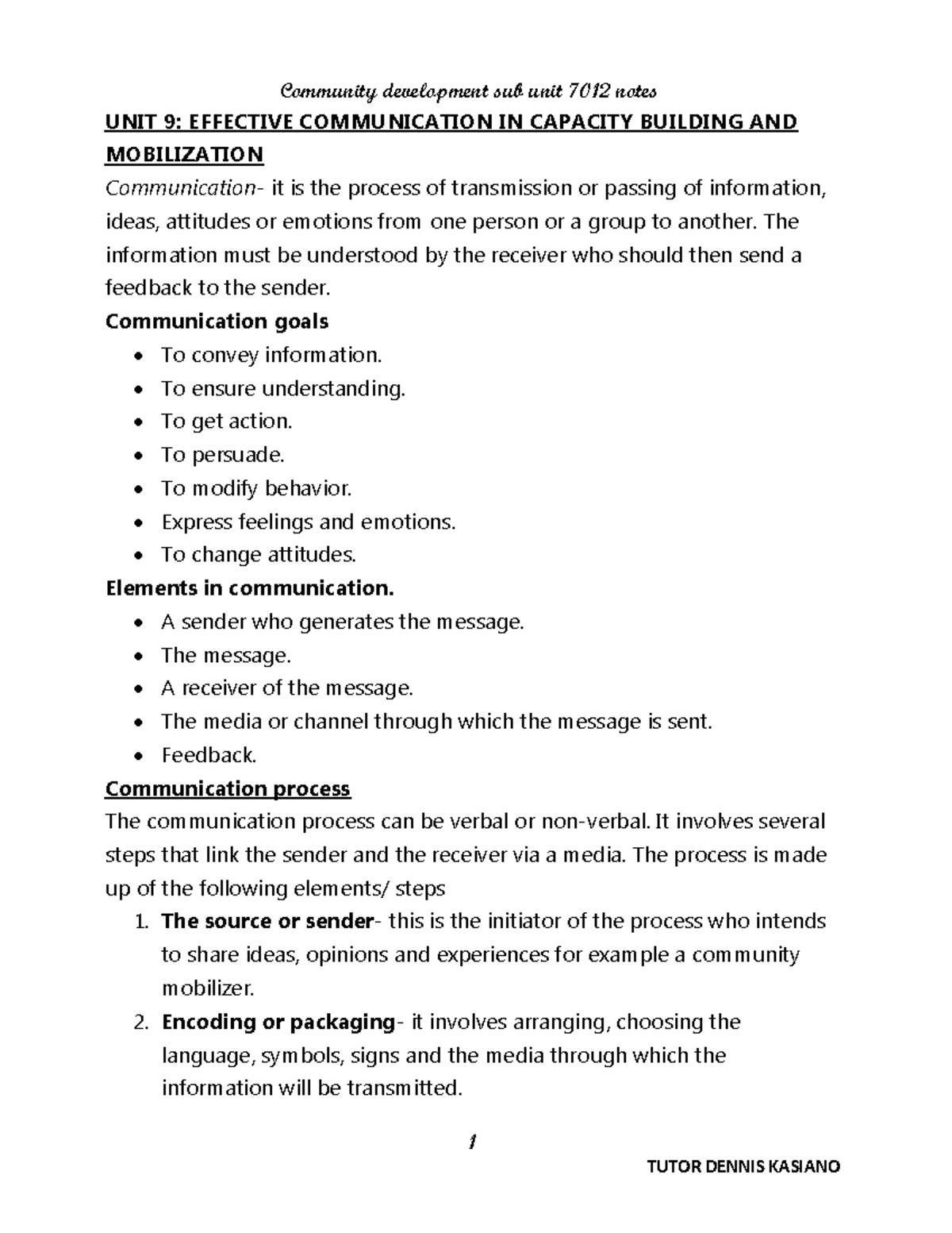 Community Development Certificate ECDE Notes 1 - 1 UNIT 9: EFFECTIVE ...
