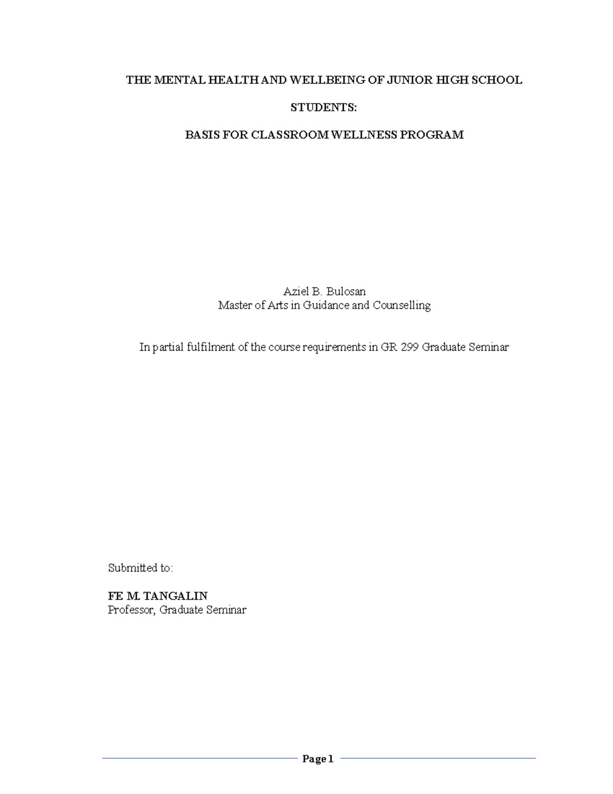 The Mental Health and Well-being of JHS Students as Basis for Classroom ...