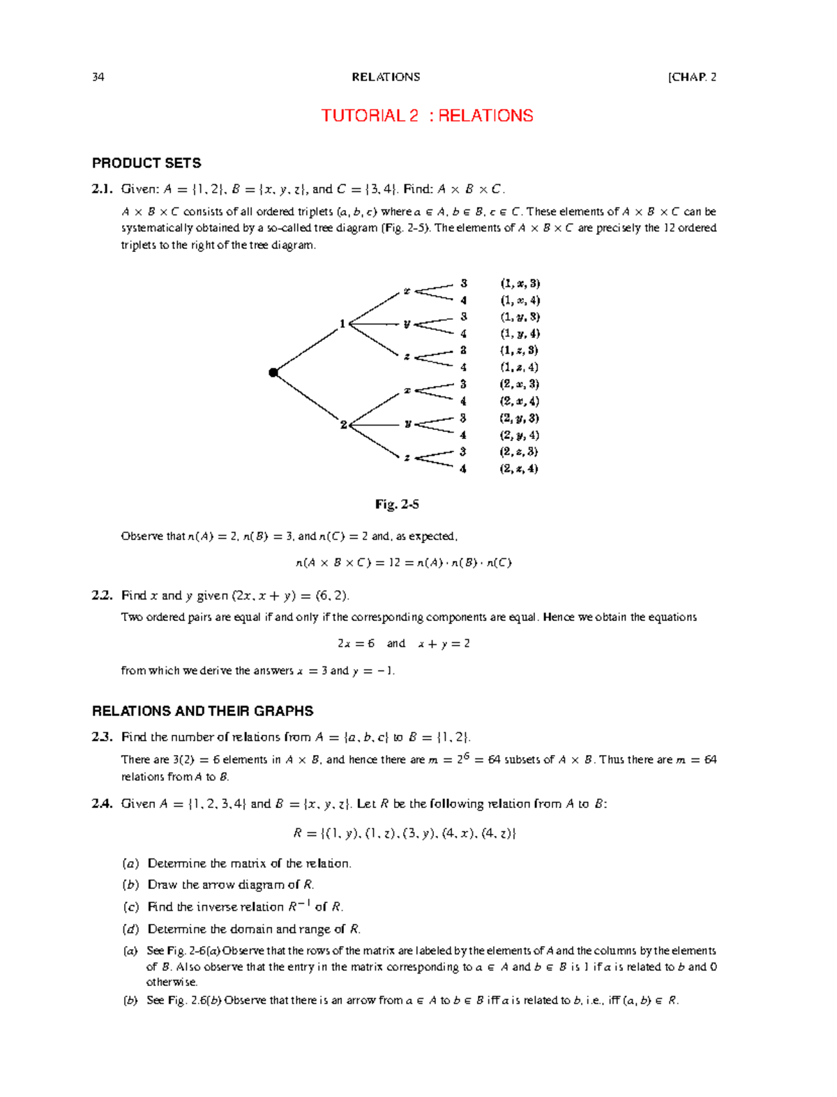 Chap 2 - relation - tut - 34 RELATIONS [CHAP. 2 Solved Problems PRODUCT SETS 2. Given: A = { 1 ...
