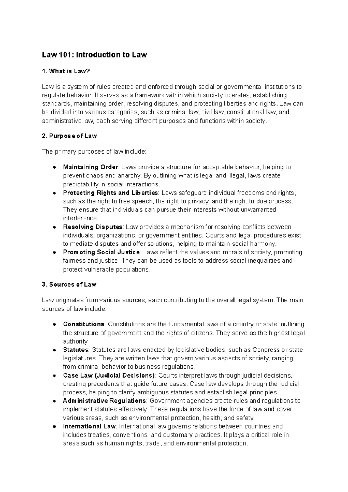 Lecture 1 Introduction to Law - Law 101: Introduction to Law What is ...