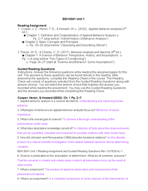 BEH 5041 Unit 7 Reading Assignment and Guided Reading Questions - BEH 5041 - Florida Tech - Studocu