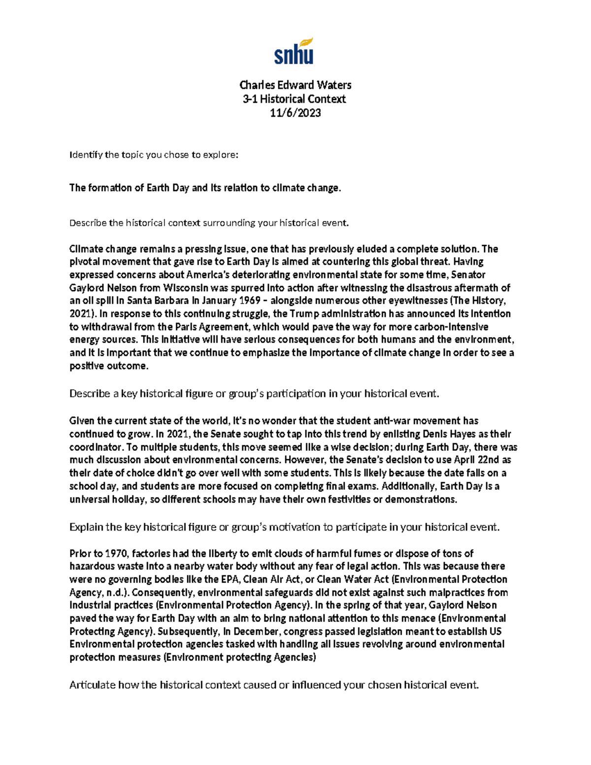 3-1 - my work - Charles Edward Waters 3-1 Historical Context 11/6 ...