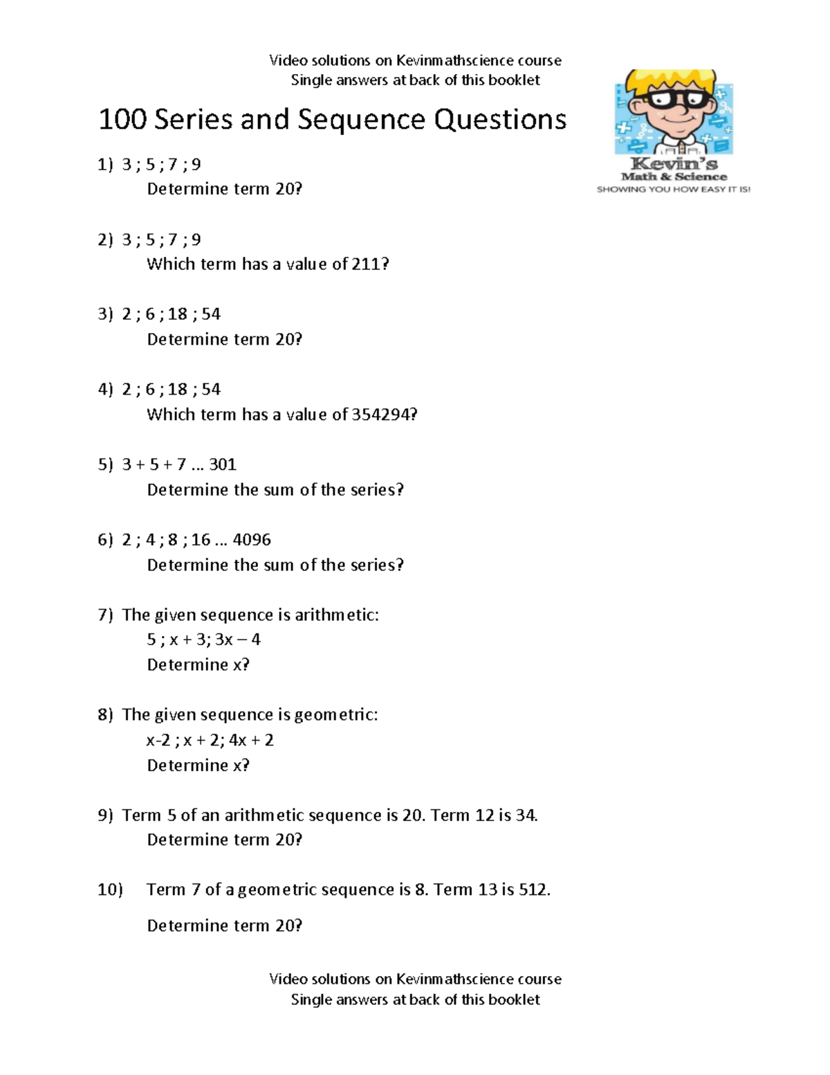 Series Sequences Kevinmathscience 100 - 100 Series and Sequence ...