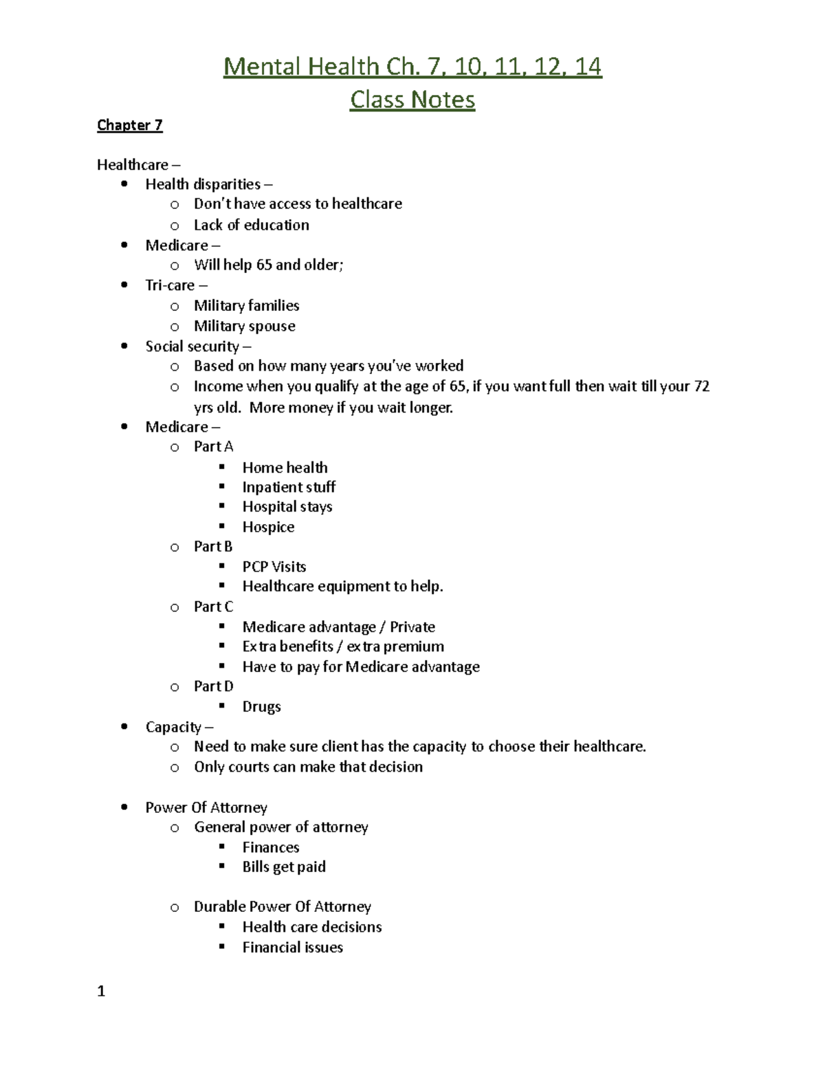 Class Notes GERI - Geriatric - Class Notes Chapter 7 Healthcare ...