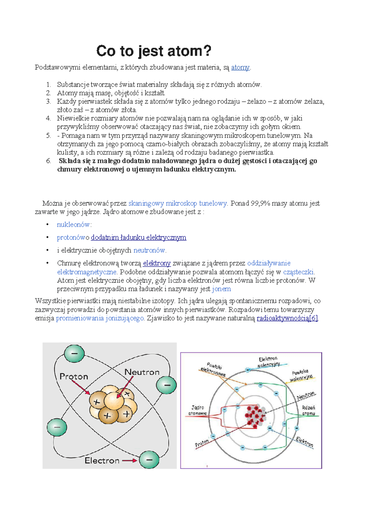 Atom - podstawowe informacje- Co to jest atom? Podstawowymi elementami ...