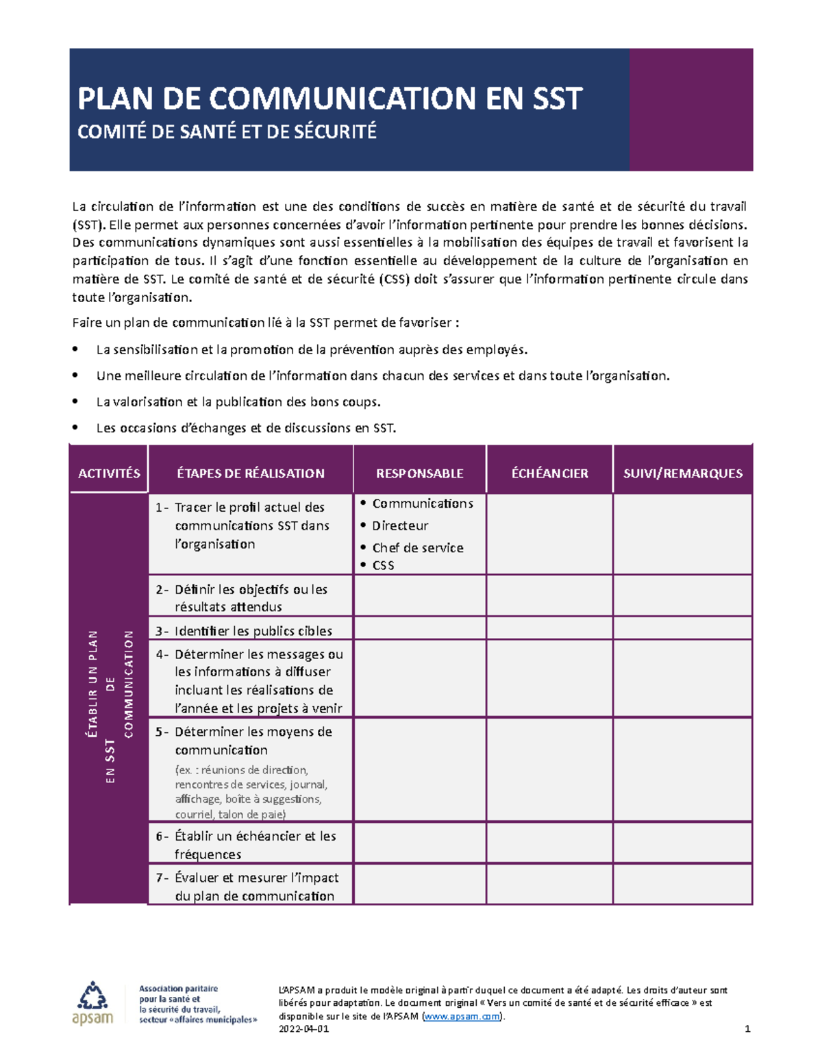 Css-plan-communication - PLAN DE COMMUNICATION EN SST COMITÉ DE SANTÉ ...