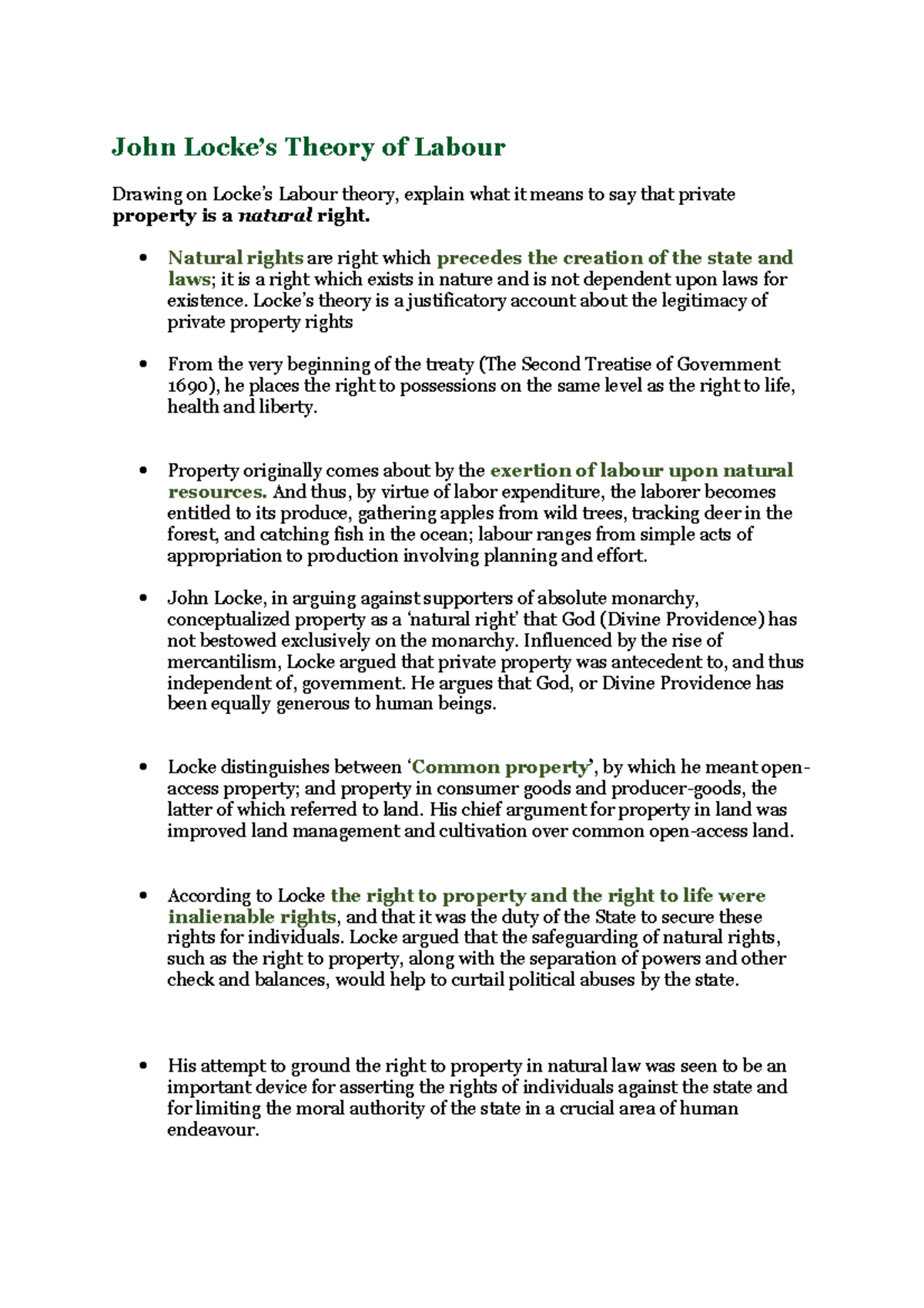 John Locke - Labour Theory - John Locke’s Theory of Labour Drawing on ...