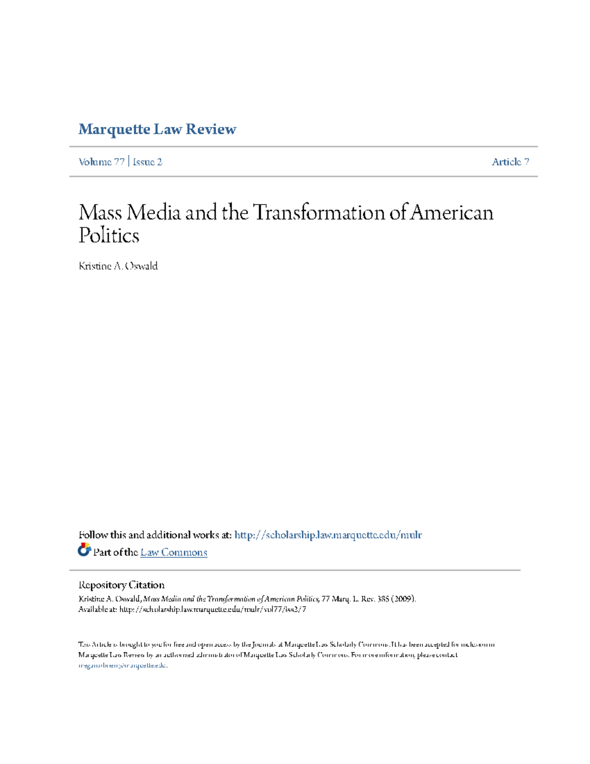 Mass Media and the Transformation of American Politics-1 - Marque'e Law ...