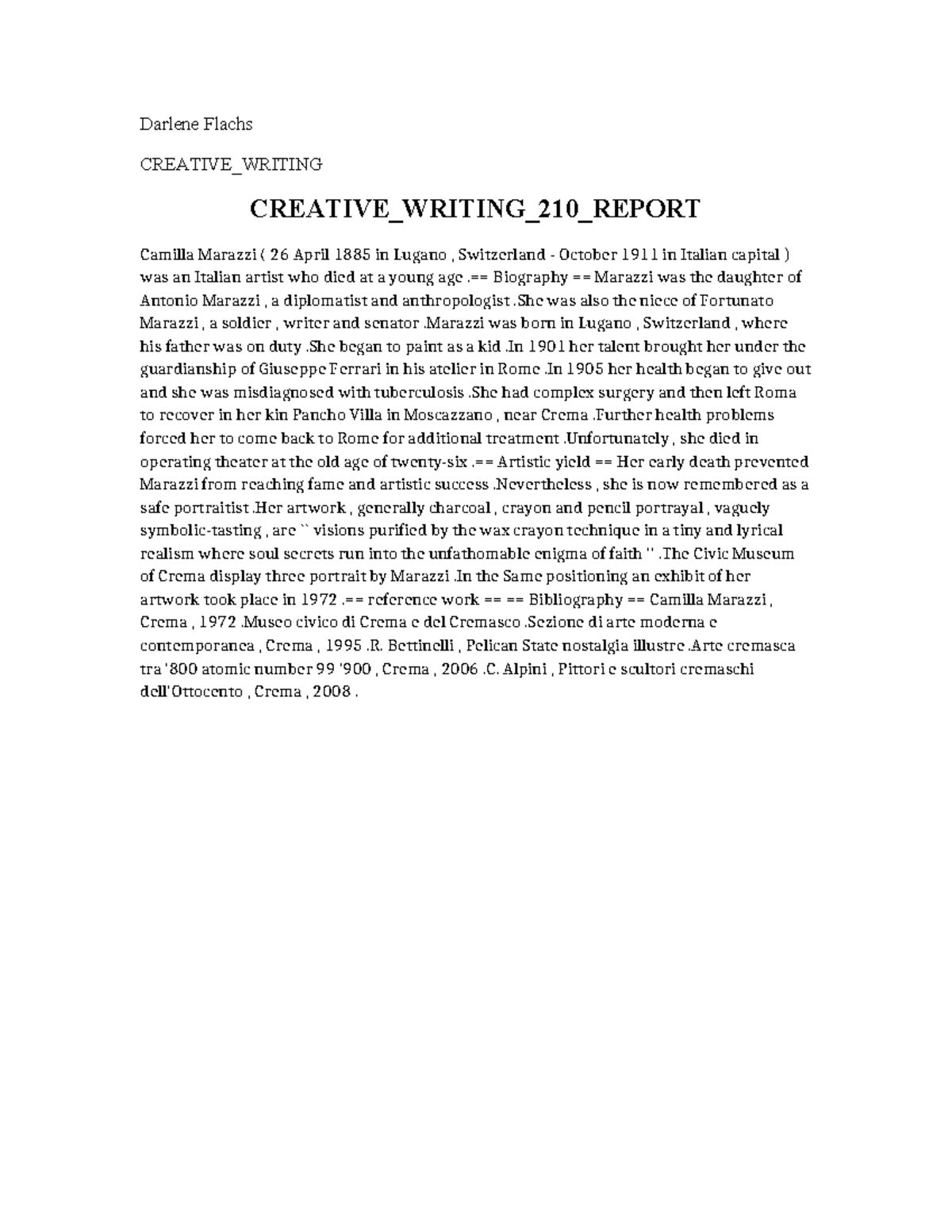 Creative Writing 210 Report - Darlene Flachs CREATIVE_WRITING CREATIVE ...