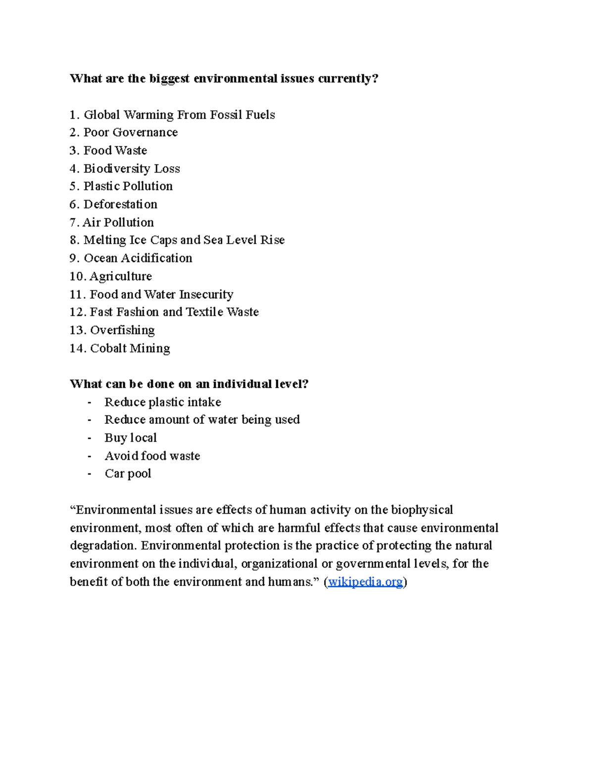 ENV 100 Notes - What are the biggest environmental issues currently ...