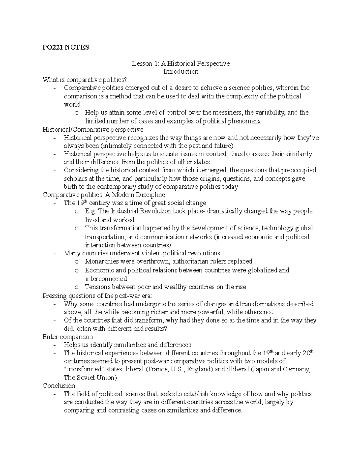 PO221 Notes - PO221 NOTES Lesson 1: A Historical Perspective ...