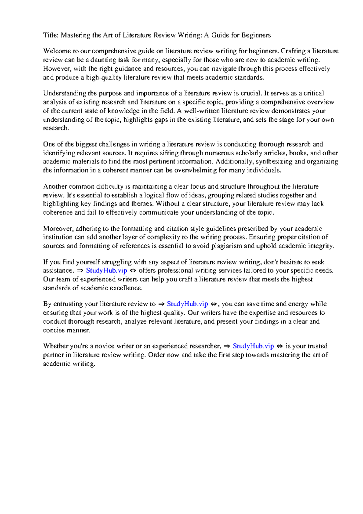 Literature Review Writing For Dummies - Title: Mastering the Art of ...