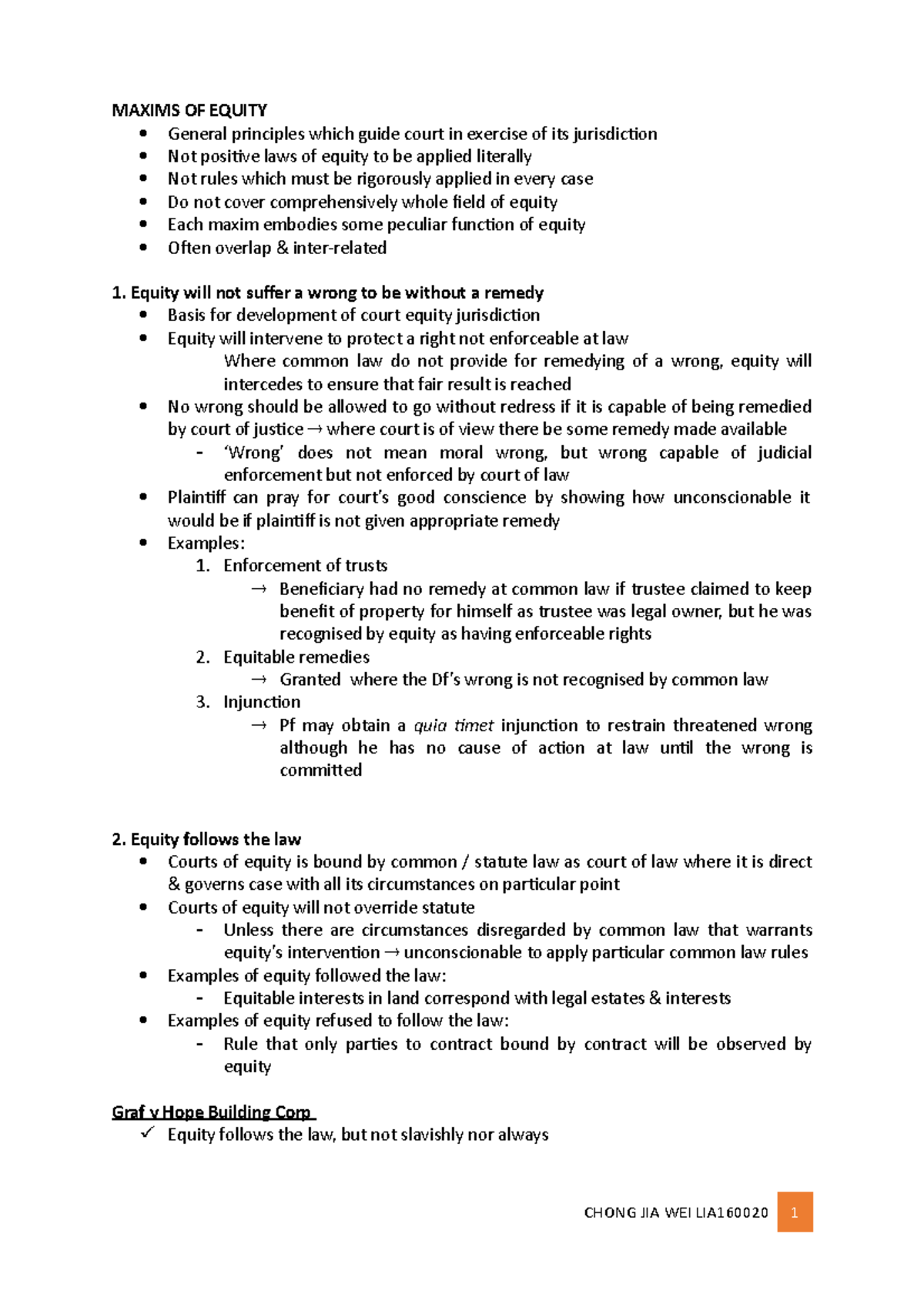 03 Maxims Of Equity Lecture Notes 3 Maxims Of Equity General Principles Which Guide Court In
