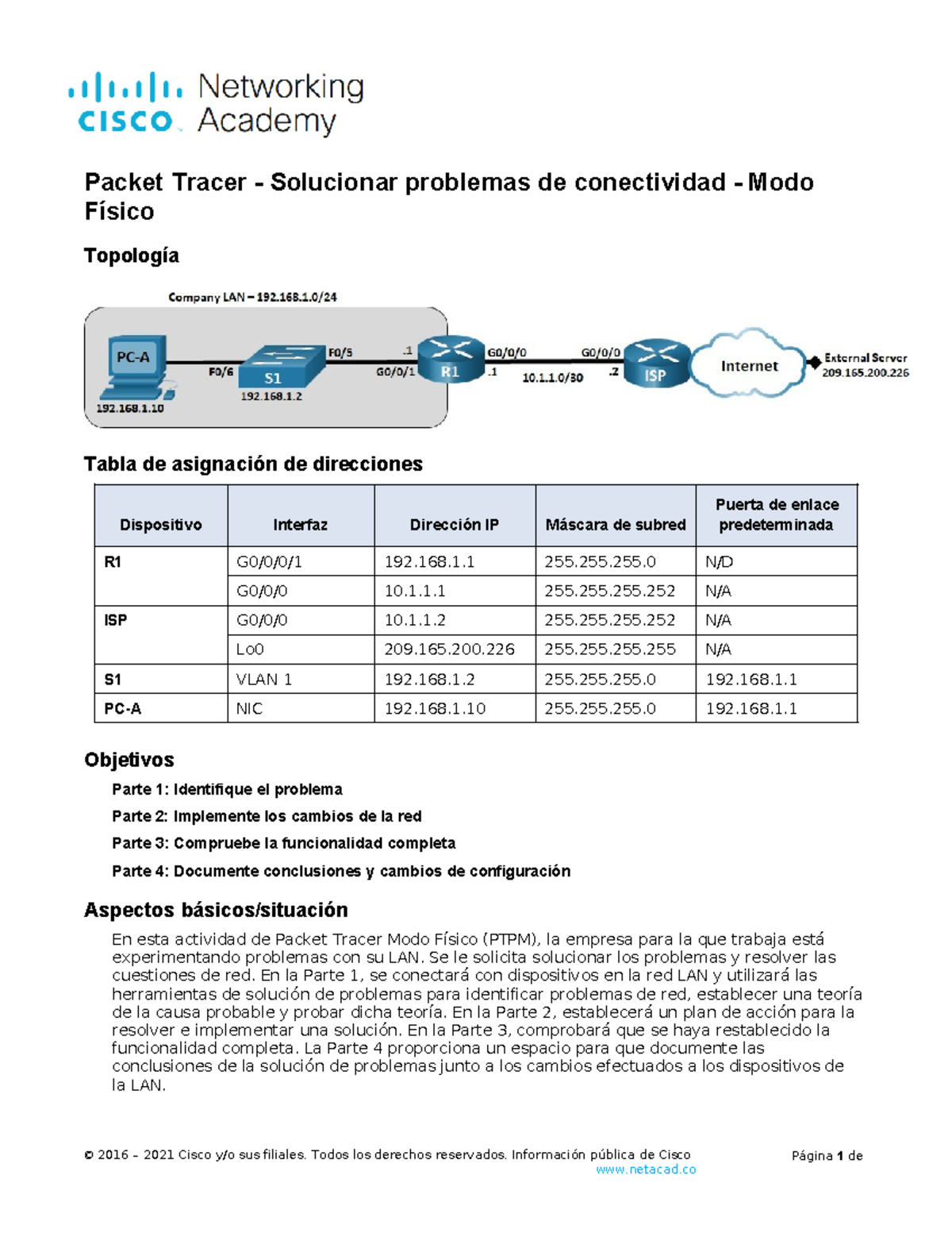 17 7 7 Packet Tracer Troubleshoot Connectivity Issues Physical Mode Es Xl 2016 2021 Cisco