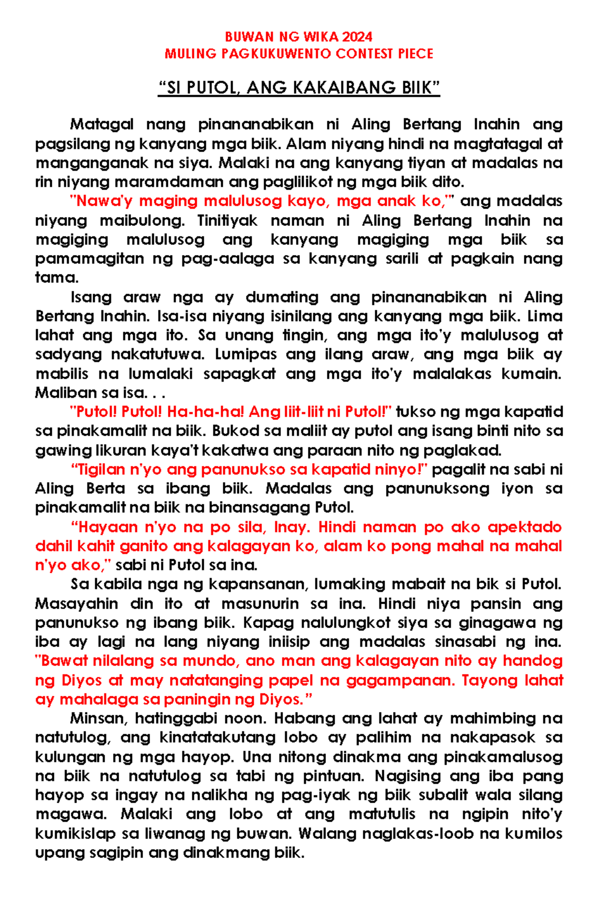 Muling Pagkukuwento Contest Piece (1) - BUWAN NG WIKA 2024 MULING ...