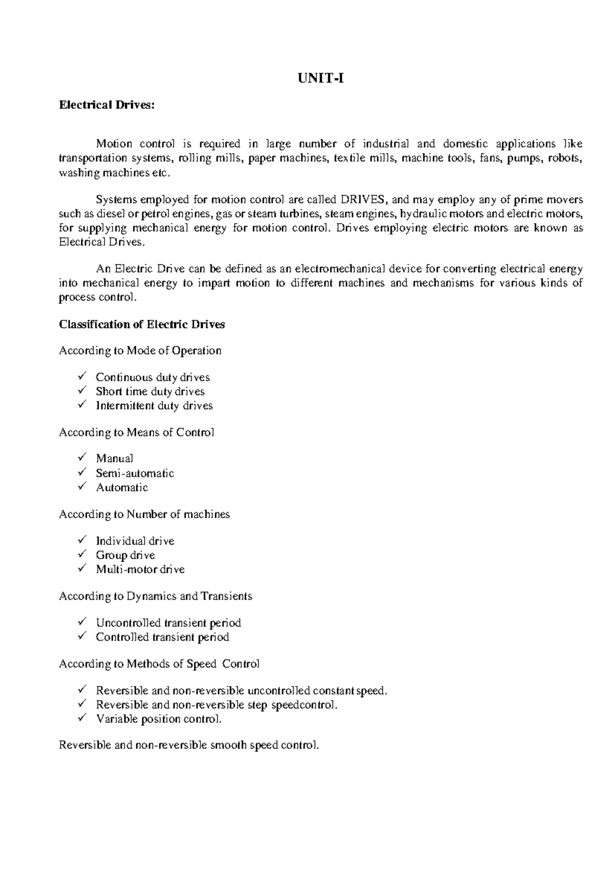 Electrical Drives(Solid state drives) Unit-1 - Electrical Drives: UNIT-I Motion control is ...