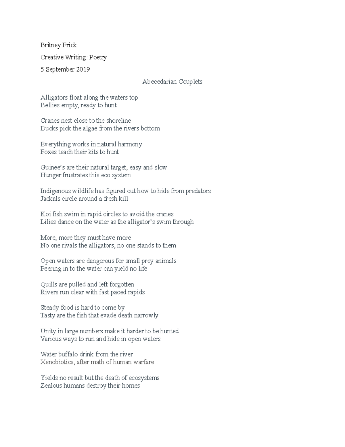 Abecedarian Couplets - Britney Frick Creative Writing: Poetry 5 ...